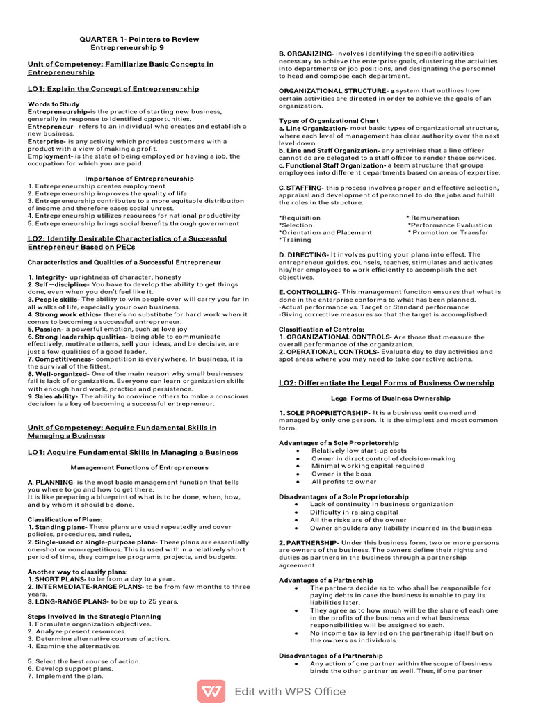 ENTREPRENEURSHIP G9 Q1 | PDF | Partnership | Entrepreneurship