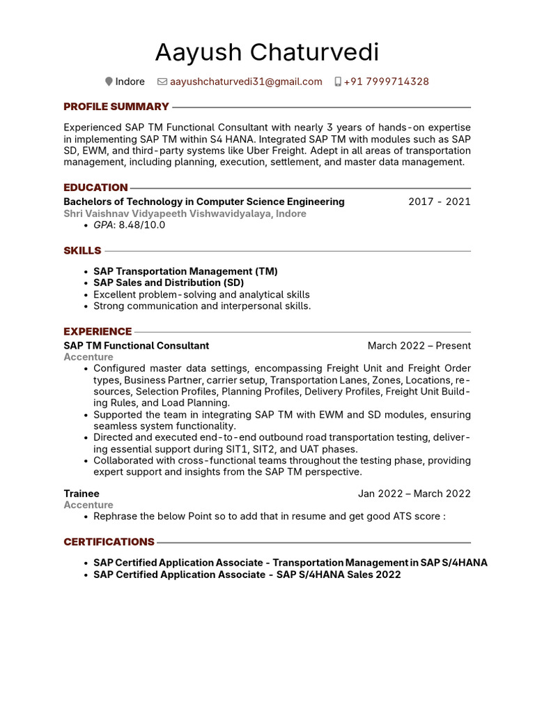 Aayush Chaturvedi Updated CV | PDF