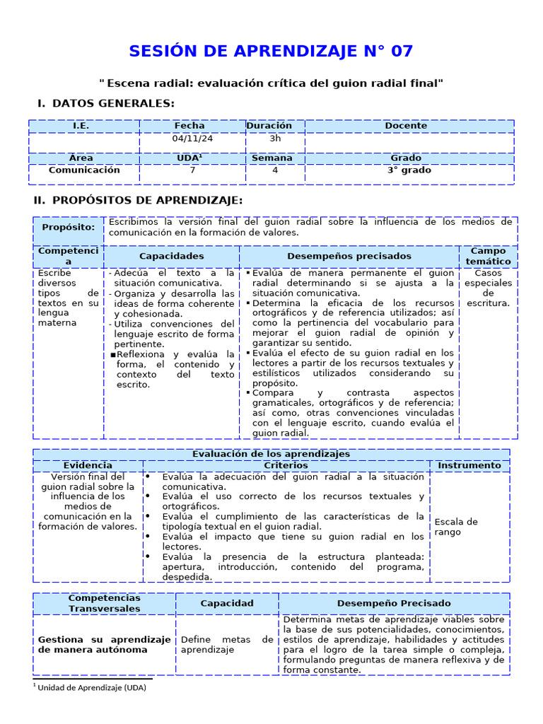 SESI+ôN 7 - Escena Radial Evaluaci+ N Cr+¡tica Del Guion Radial Final - COM 3 | PDF ...