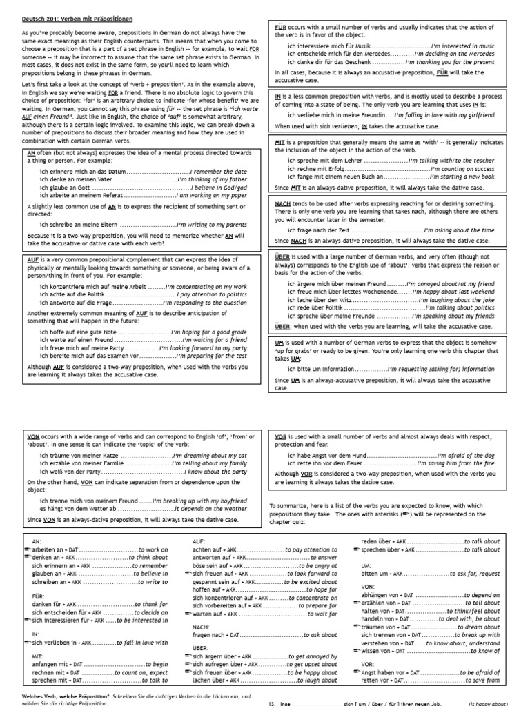 Verben Mit Präpositionen | PDF | Preposition And Postposition | English ...