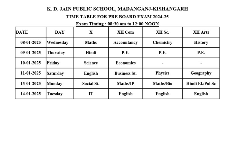 Pre-Board Exam Schedule 2025 | PDF