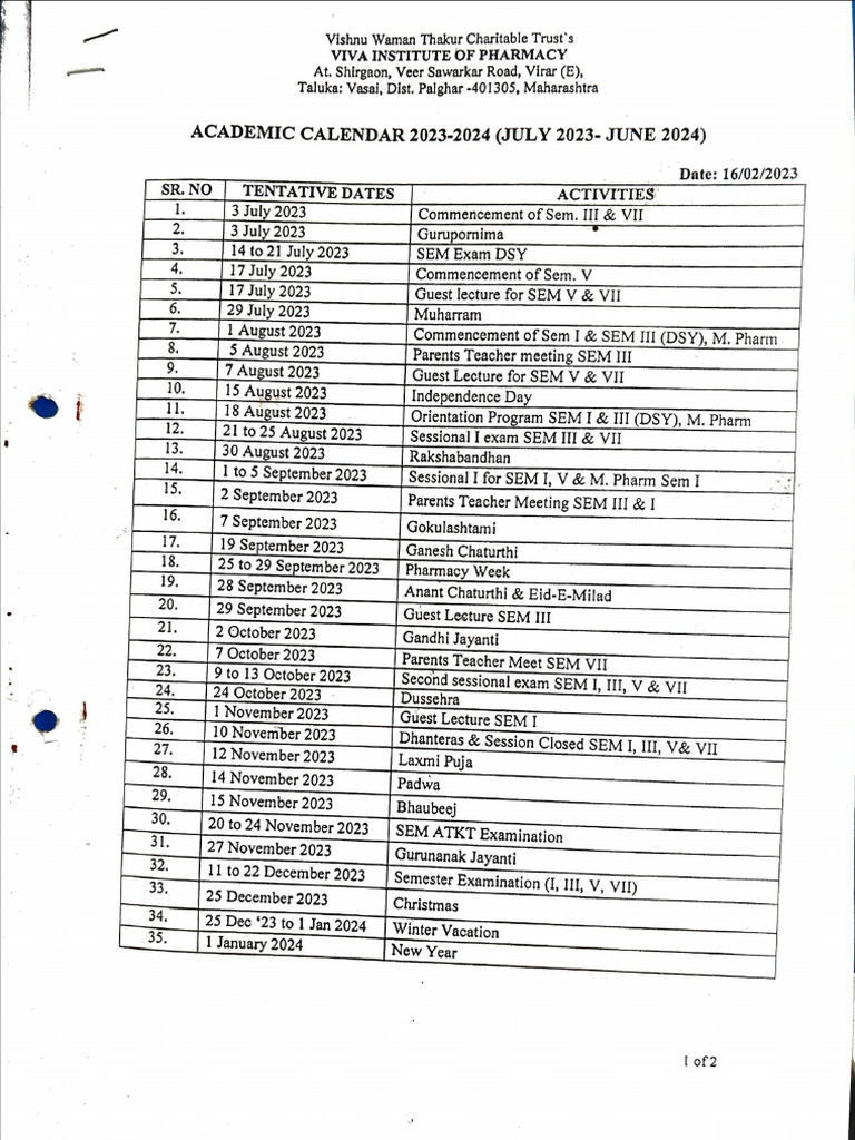 Academic Calendar 2023-24 | PDF
