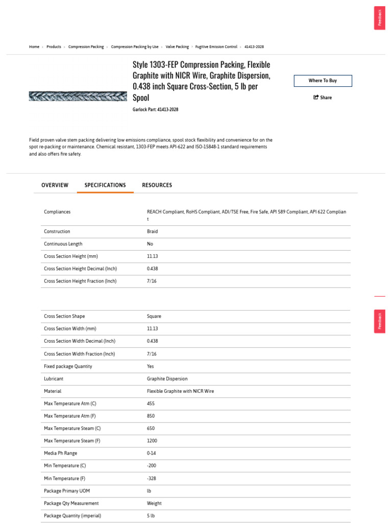 1303-FEP Compression Packing Specifications | PDF | Inch | Length