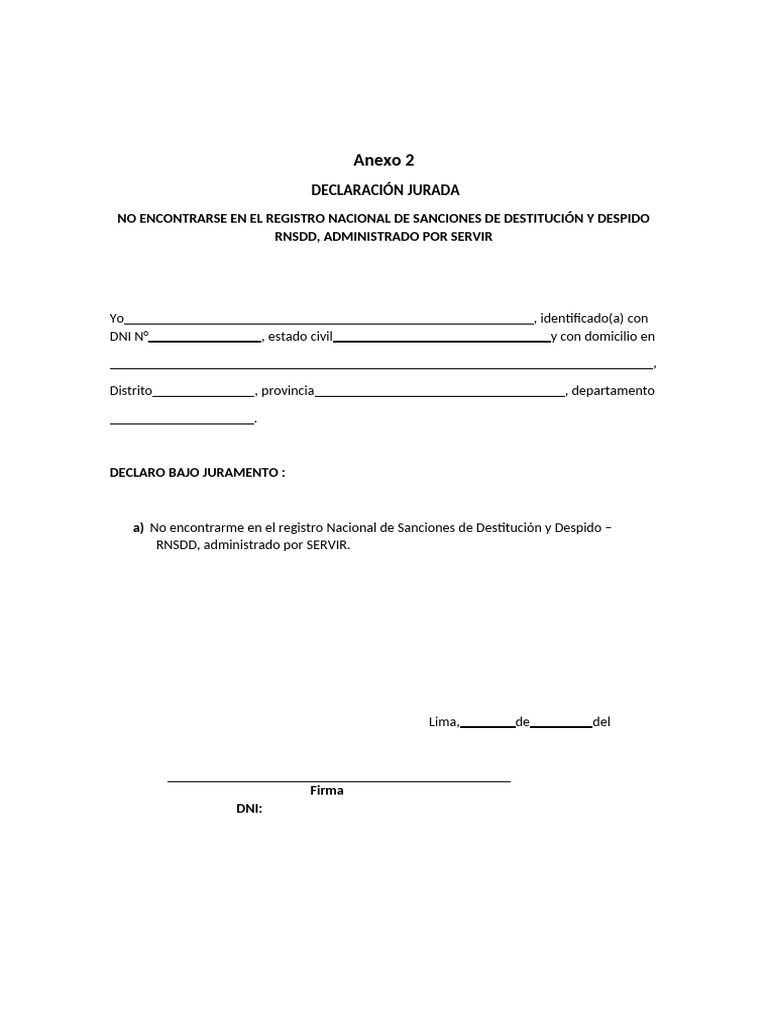 Anexo 2 Declaración Jurada | PDF