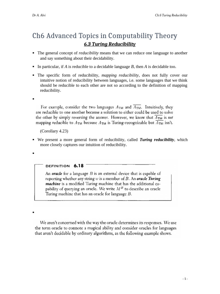 Ch6 II TuringReducibility | PDF