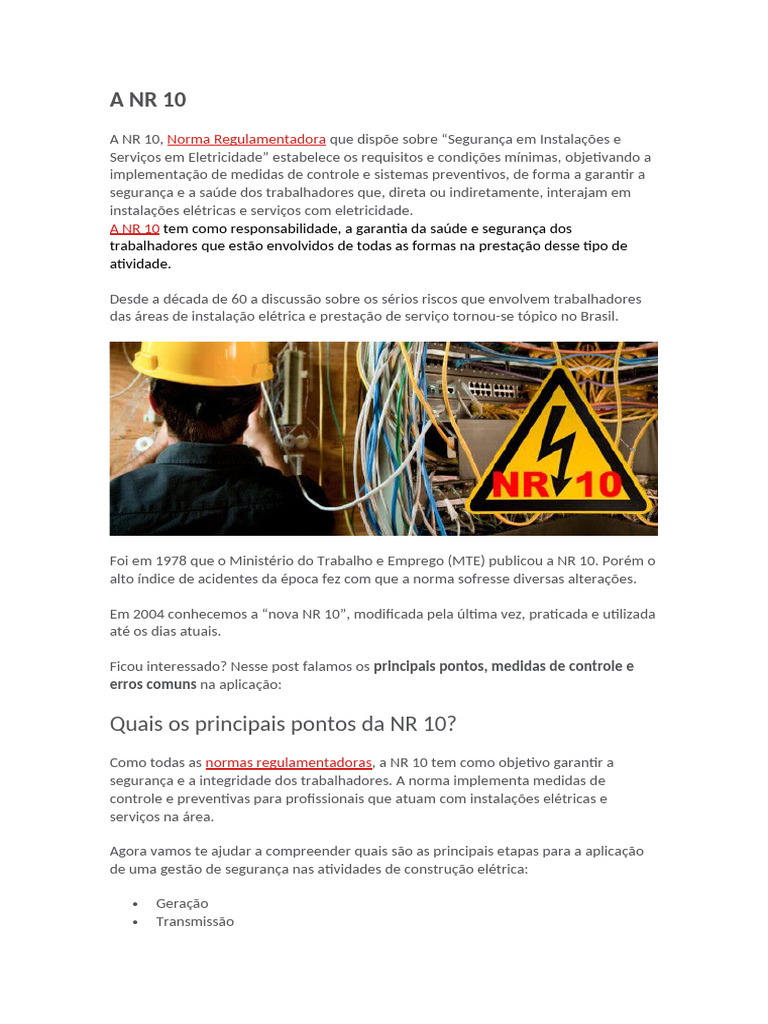 NR 10: Segurança em Instalações Elétricas | PDF | Fiação elétrica ...