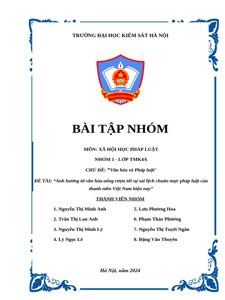 XHHPL - Nhóm 1 - Văn Hóa Và Pháp Luật | PDF
