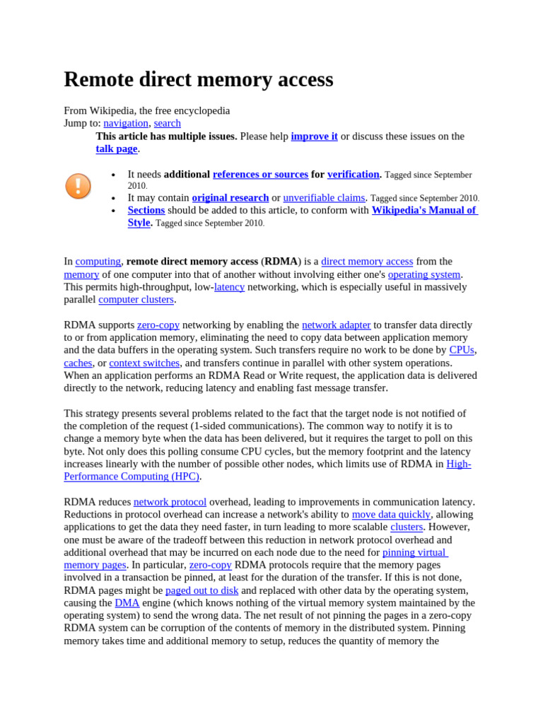 Remote direct memory access | PDF | Computer Architecture | Computer Data Remote direct memory access | PDF | Computer Architecture | Computer Data