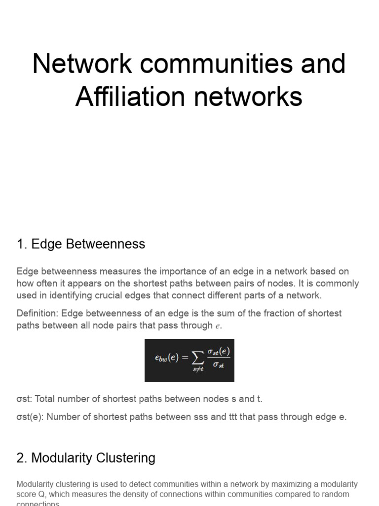Network Communities and Affiliation Networks | PDF
