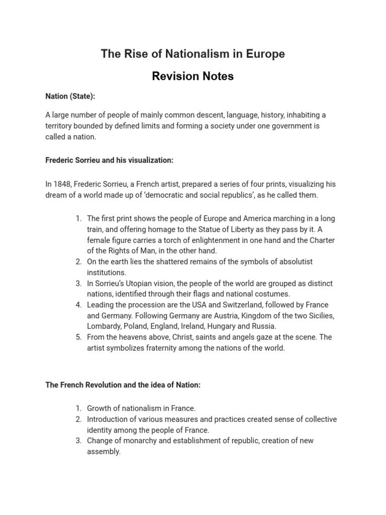 The Rise of Nationalism in Europe Revision Notes | PDF | Kingdom Of ...
