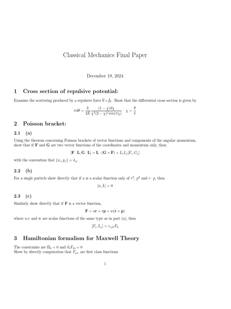 Classical Mechanics Exam Paper | PDF | Applied And Interdisciplinary ...