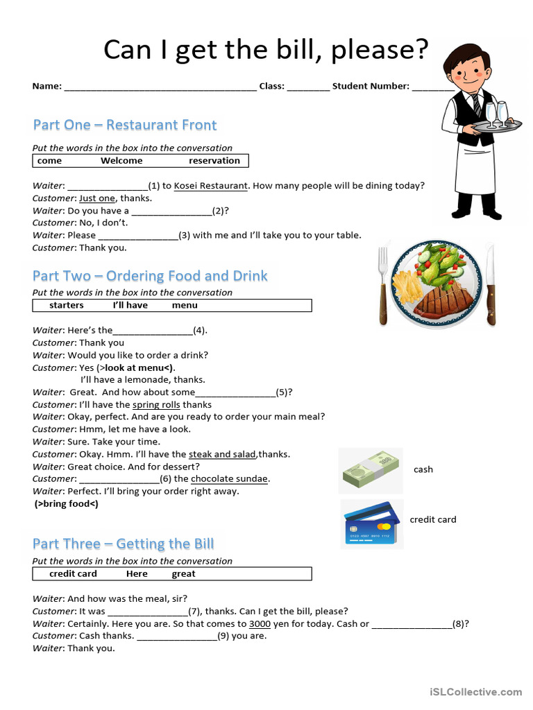 Restaurant Role Play | PDF | Waiting Staff | Restaurants