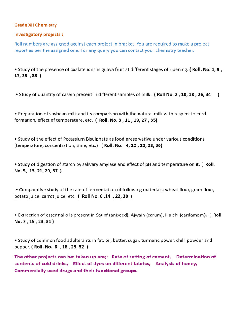 Class 12 Chemistry Project Topics | PDF