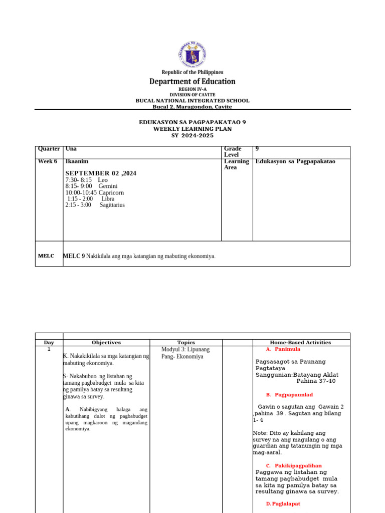WHLP G9 EsP Q1 W6 SEPT 2 | PDF