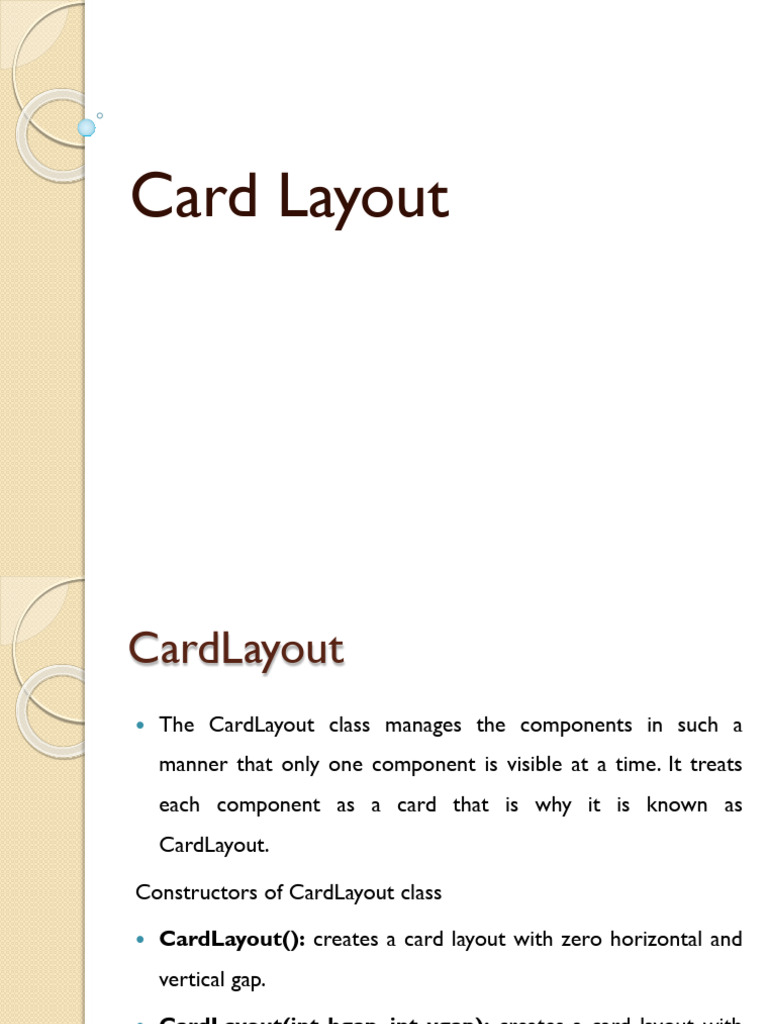 7_cardlayout | PDF | Constructor (Object Oriented Programming) | Programming