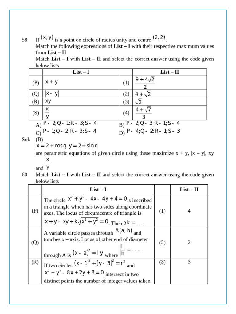 Matrix Match Type 01 1 | PDF | Circle | Cartesian Coordinate System