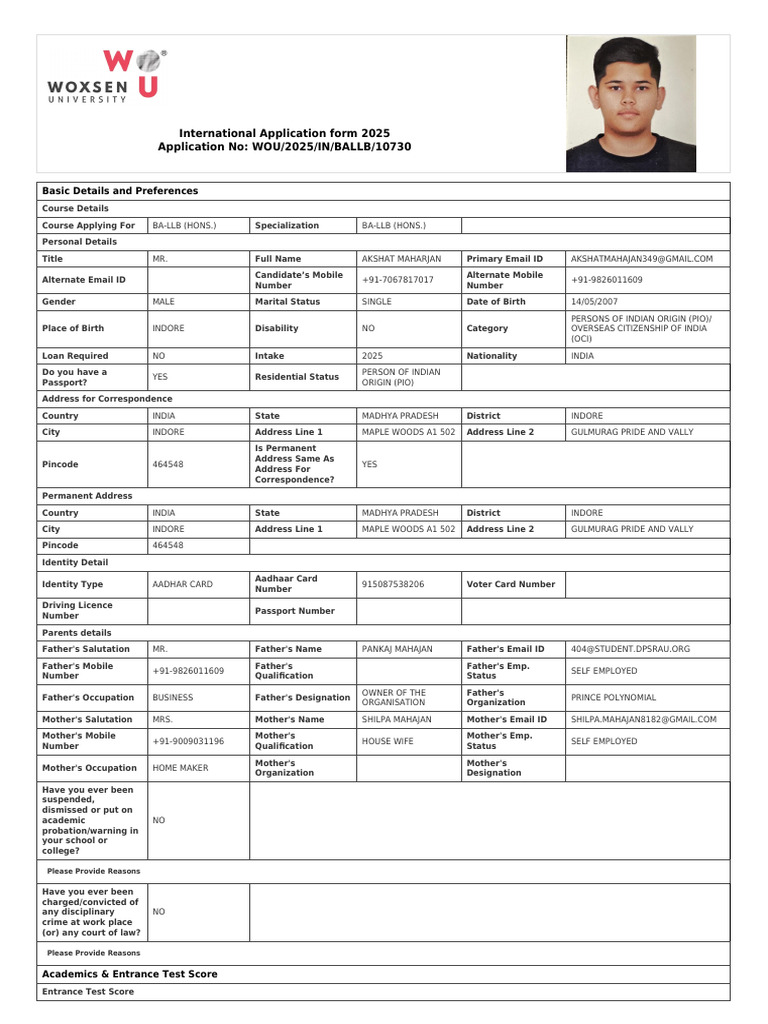 Application Form WOU 2025 in BALLB 10730 | PDF | Government And Personhood
