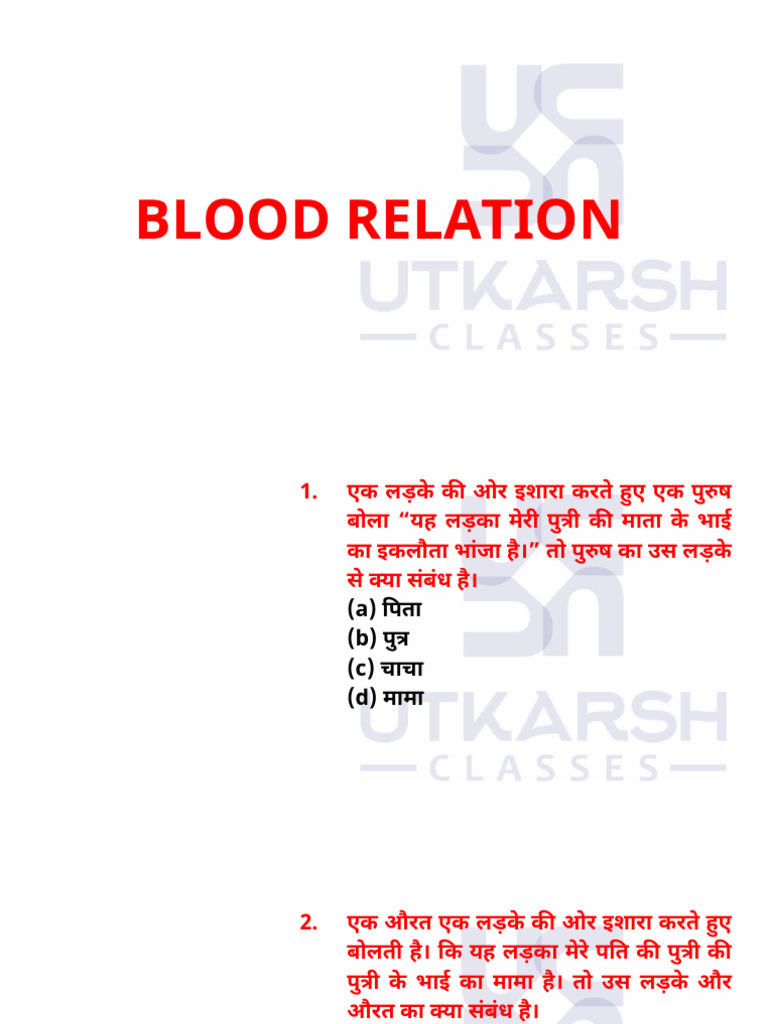 Bloodrelationquestionset 11308 12166 1327731 | PDF