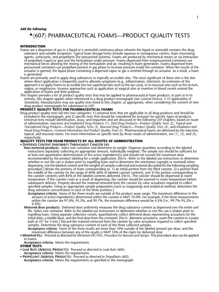 〈607〉 Pharmaceutical Foams—Product Quality Tests | PDF | Topical ...