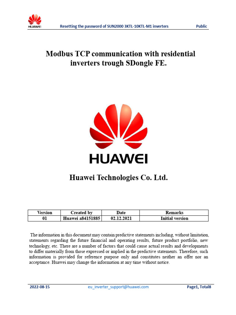 2022M1005 Modbus TCP Communication With Residential Inverters Trough SDo... | PDF | Internet ...