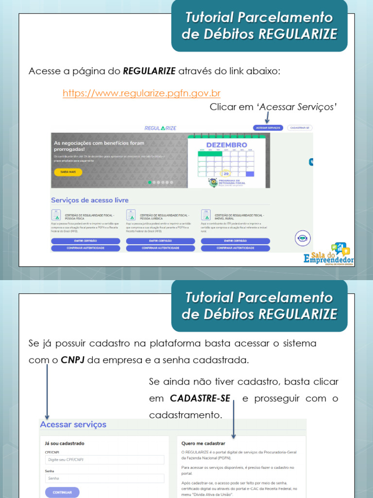 Tutoriais-Sala-do-Empreendedor-Parcelamento-Regularize | PDF | Informática