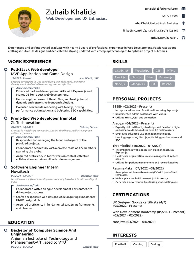 Zuhaib's Resume Updated | PDF | Web Development | Computing