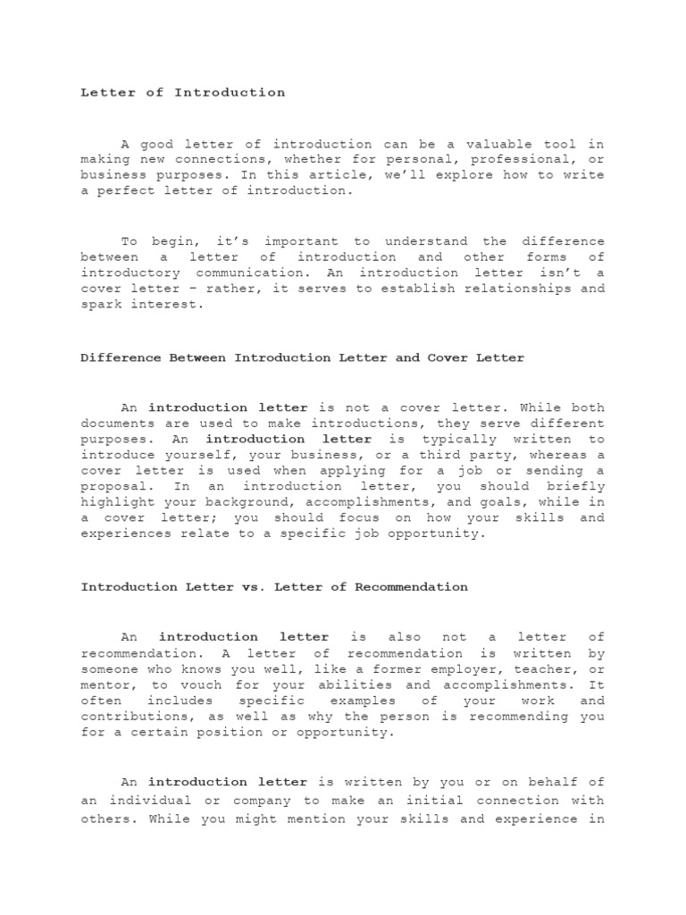 LETTER OF INTRODUCTION | PDF | Résumé | Proofreading