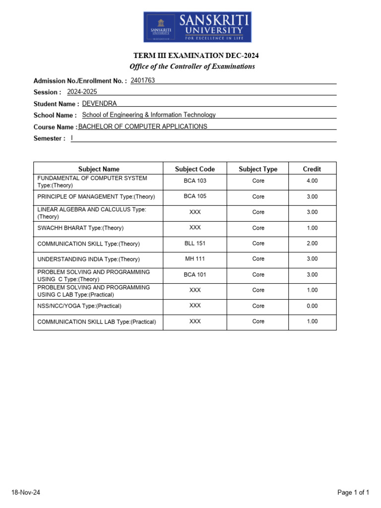 DEVENDRA ExamForm (11 - 18 - 20244 - 31 - 03PM) | PDF