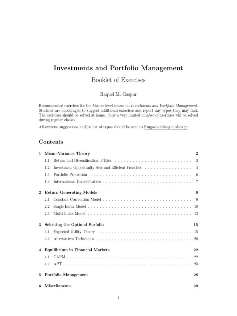 IPM_Exercises | PDF | Modern Portfolio Theory | Diversification (Finance)