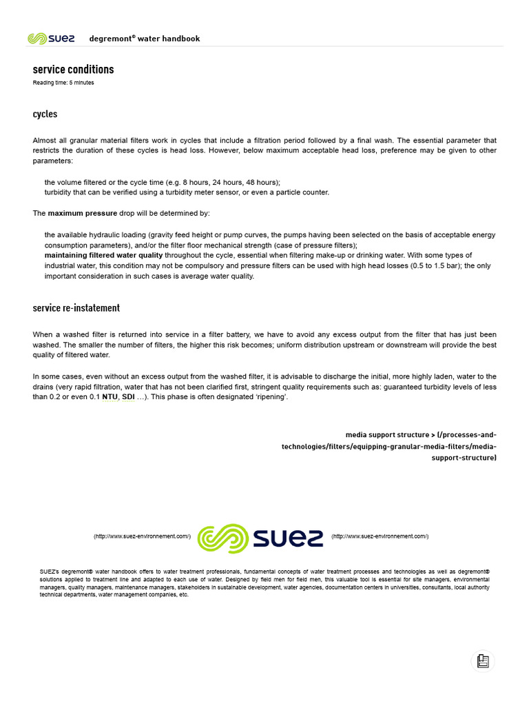 Granular Media Filters - Service Conditions - Degremont® | PDF ...