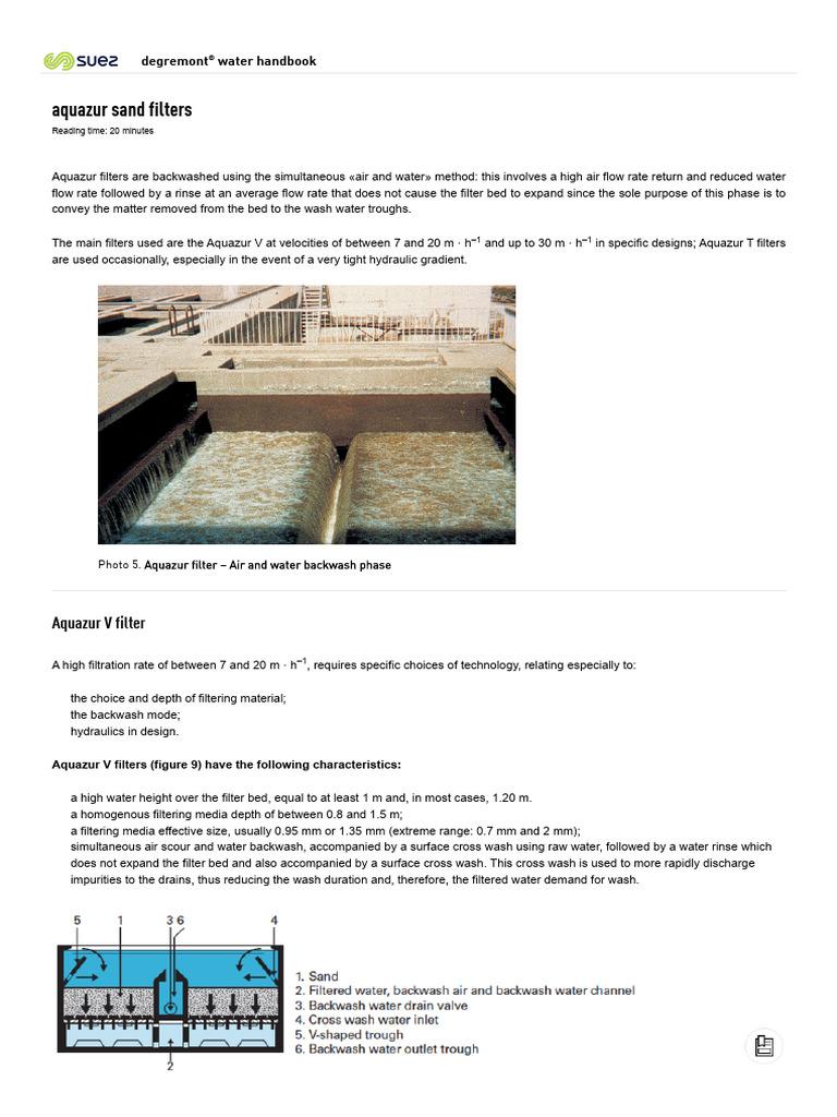 Aquazur V Sand Filters - Degremont® | PDF | Filtration | Water
