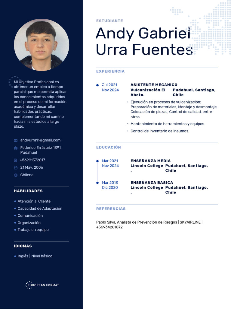 Currículum de Andy Urra: Asistente Mecánico | PDF