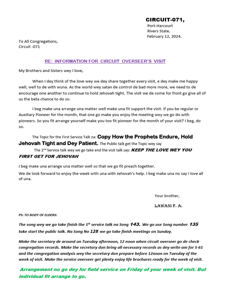 Notice of C O's Visit - 4 | PDF