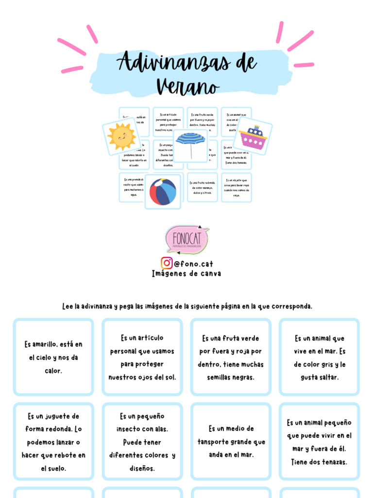 Adivinanzas de Verano para Niños | PDF