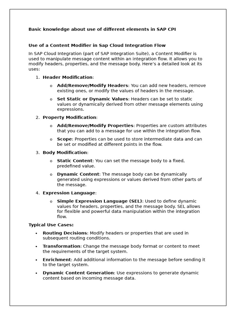 Basic Knowledge About Use of Different Elements in SAP CPI | PDF | Xml | Json