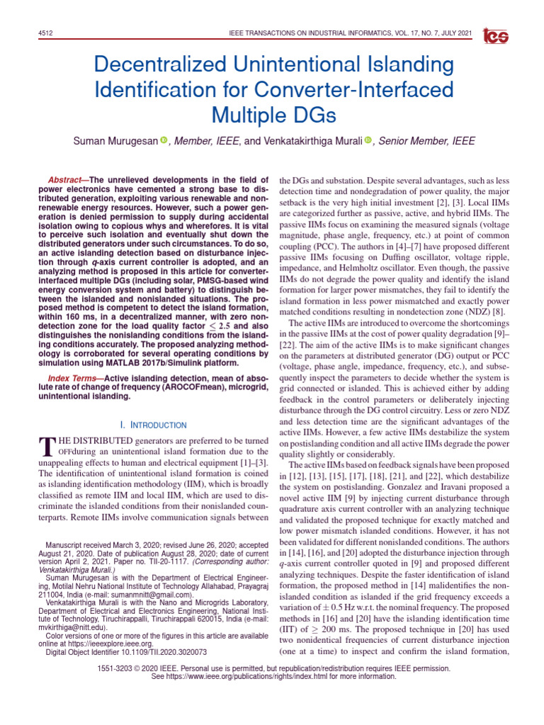 Decentralized Islanding Detection for DGs | PDF | Electrical Engineering | Electricity