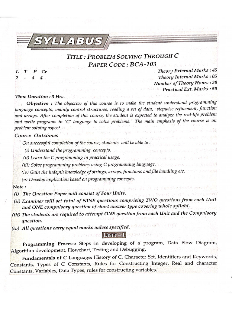 C language Syllabus | PDF