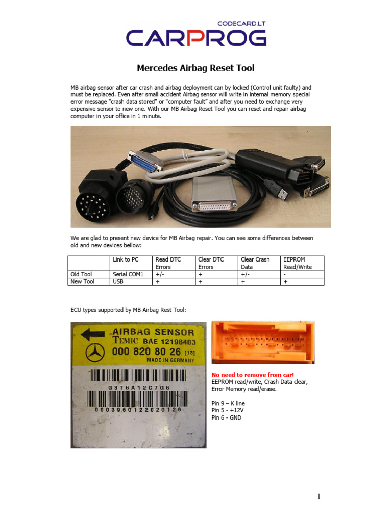CARPROG Mercedes Benz Airbag Reset Manual | PDF | Computer Architecture ...