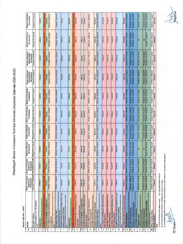 Academic Calendar (July-Dec 2024) | PDF