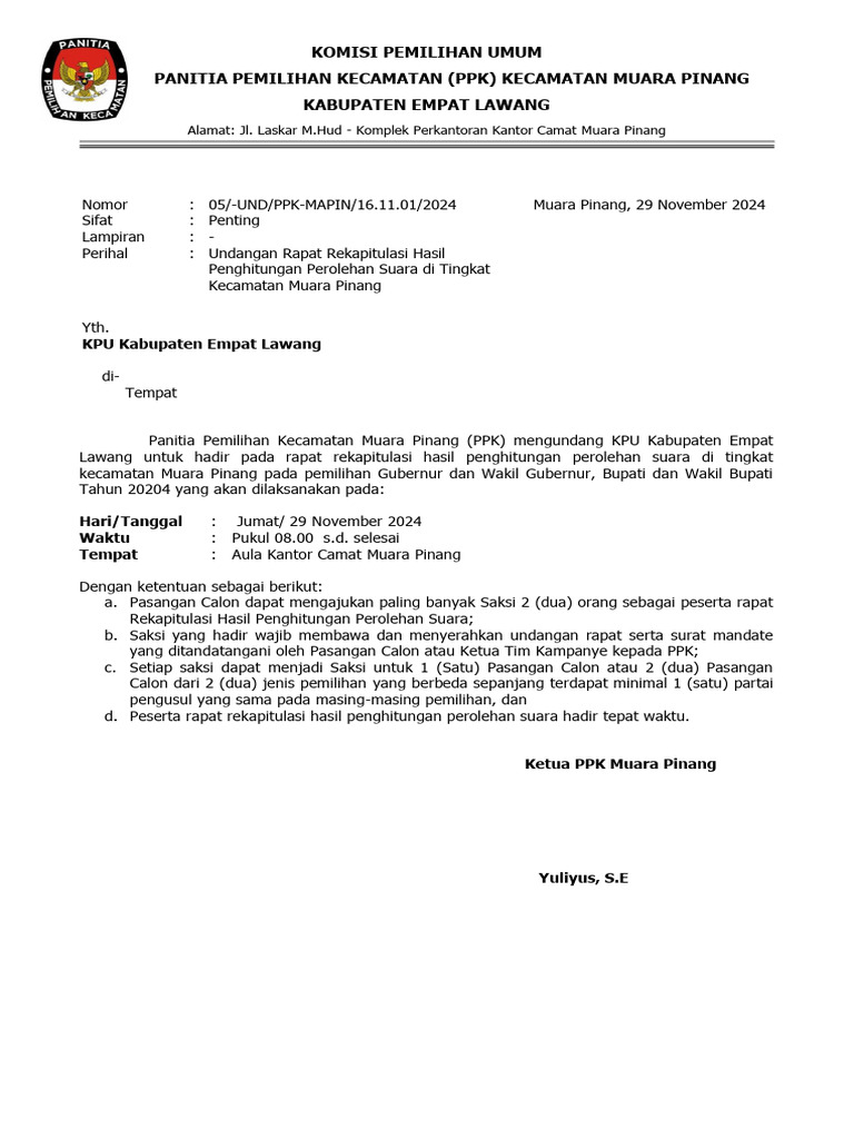 Surat Undangan Ke KPU - 104831 | PDF