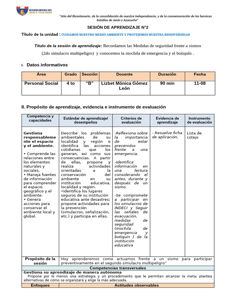 Sesión de Personal 12-08 Simulacro 4 To | PDF | Evaluación | Aprendizaje