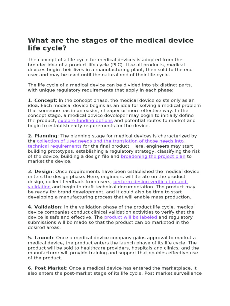 What Are The Stages of The Medical Device Life Cycle | PDF ...