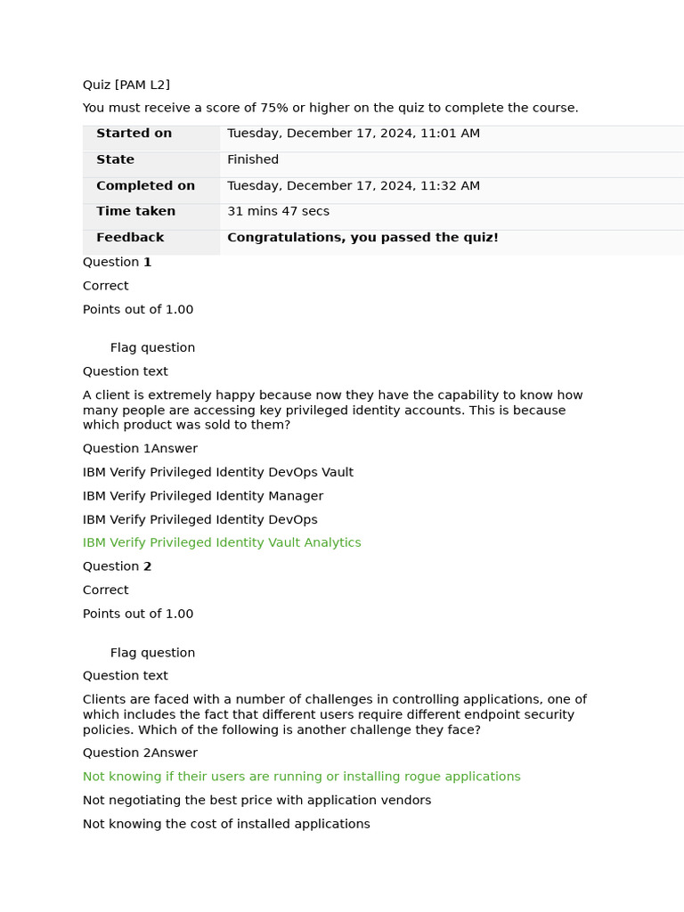 Quiz [PAM L2] | PDF | Security | Computer Security