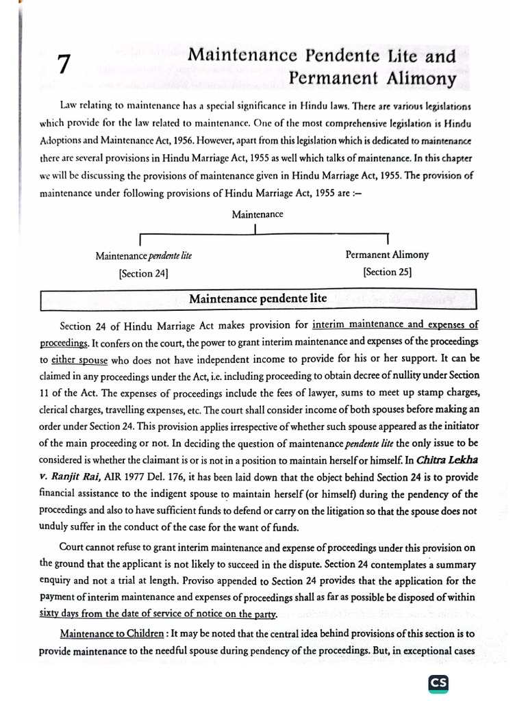 Maintenance Under Hindu Law and HAMA | PDF
