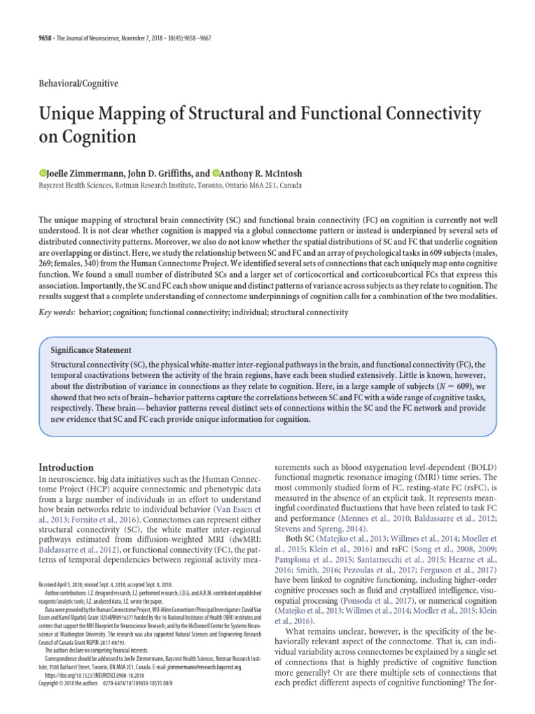 Cognition - Structural Functional Connectivity Mapping | PDF | Principal Component Analysis ...