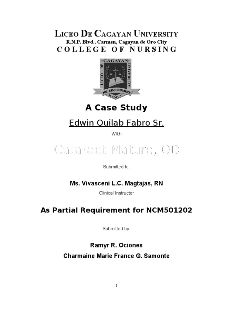 Cataract (Care Study) | PDF | Human Eye | Cataract