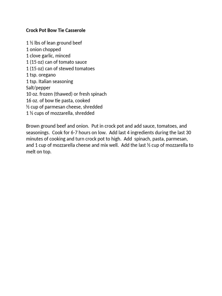 Crock Pot Bow Tie Casserole | PDF
