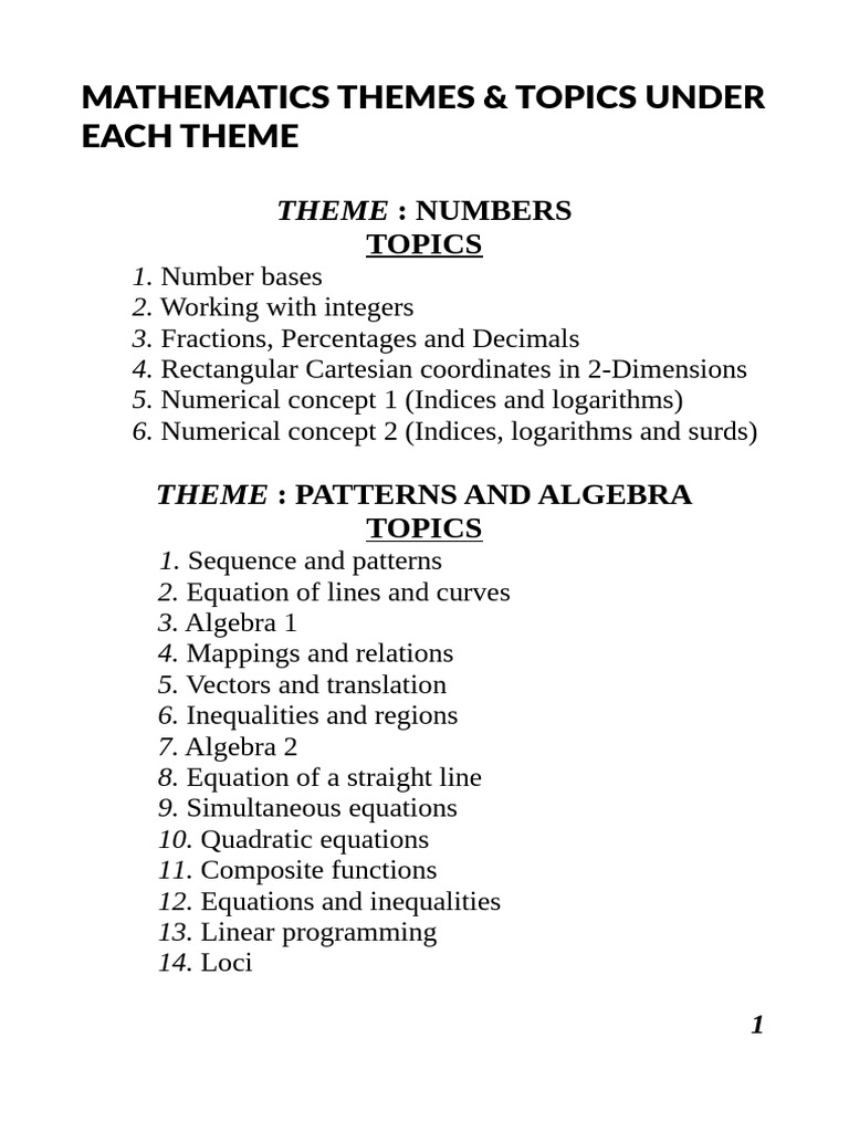 Mathematics Themes and Topics Overview | PDF