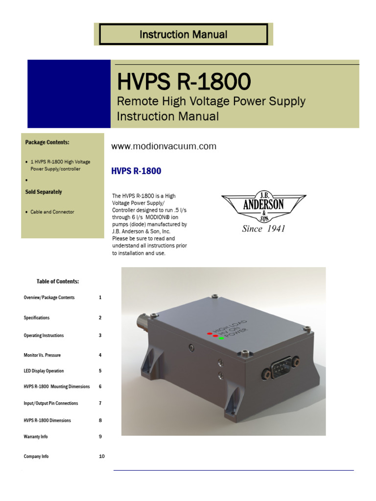 Hvps R 1800 Instruction Manual | PDF | Power Supply | Manufactured Goods