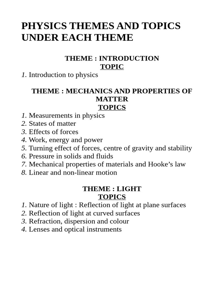 Physics Themes Topics PDF